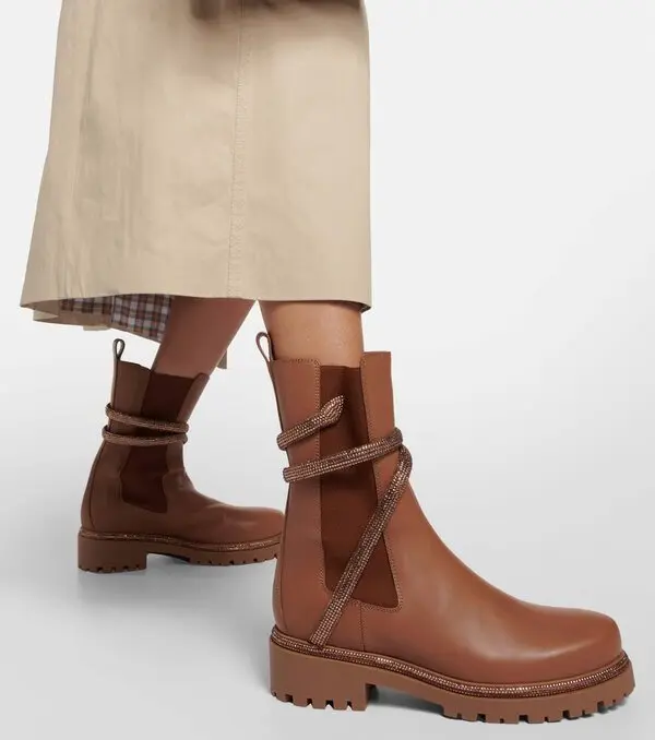 Rene Caovilla Chelsea Leather Ankle Boots - Brown