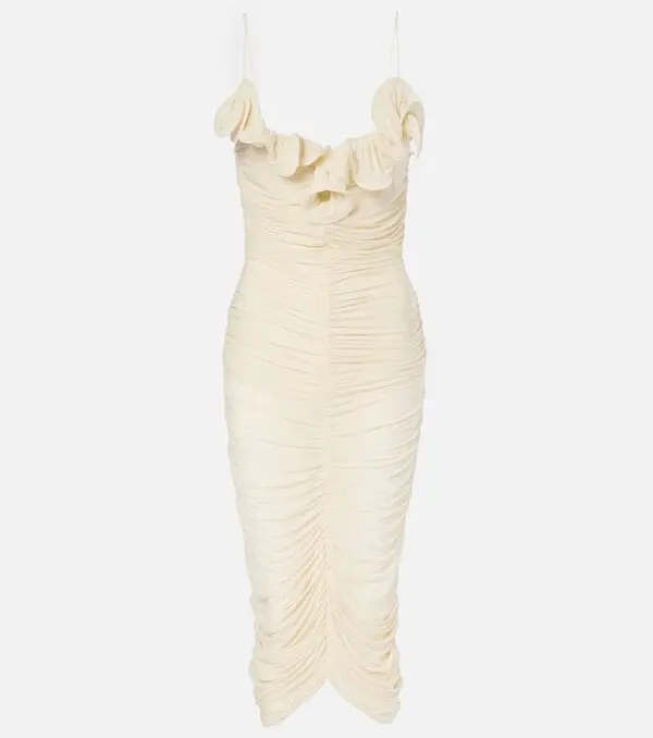 Magda Butrym Semi-sheer Ruched Jersey Midi Dress - Beige
