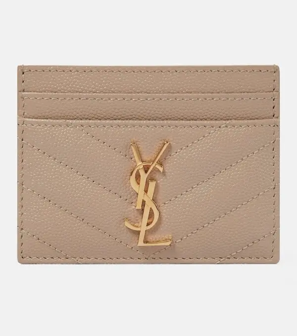 Saint Laurent Monogram Leather Card Holder - Beige