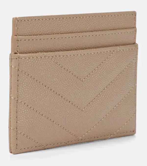 Saint Laurent Monogram Leather Card Holder - Beige
