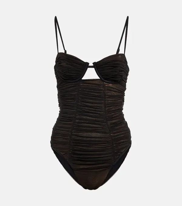 SELF-PORTRAIT Mesh Ruched Swimsuit