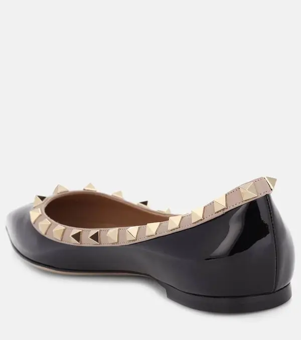 Valentino Garavani Rockstud Patent Leather Ballet Flats - Black