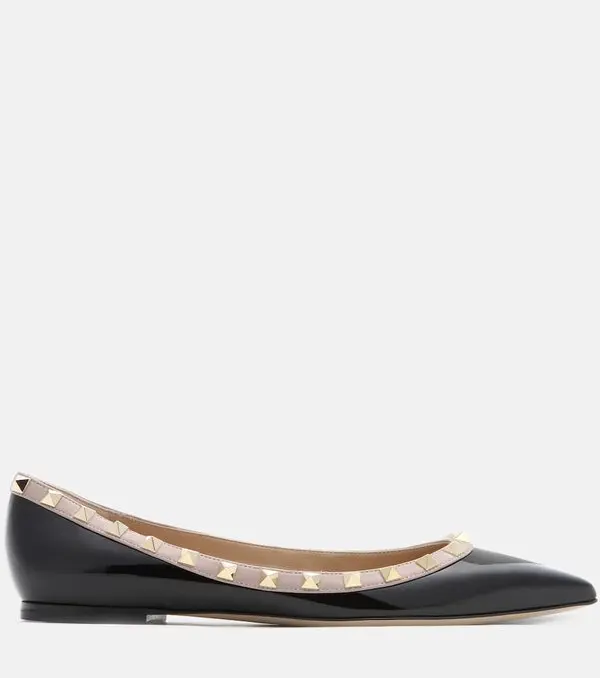 Valentino Garavani Rockstud Patent Leather Ballet Flats - Black