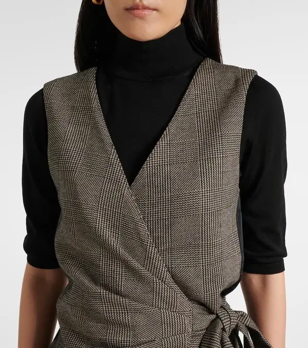Max Mara Adige Houndstooth Wool-blend Wrap Top