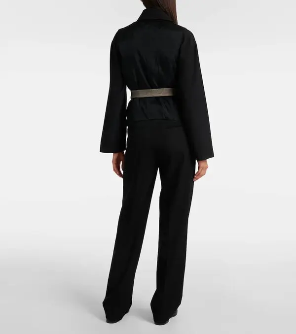 Max Mara Adige Houndstooth Wool-blend Wrap Top