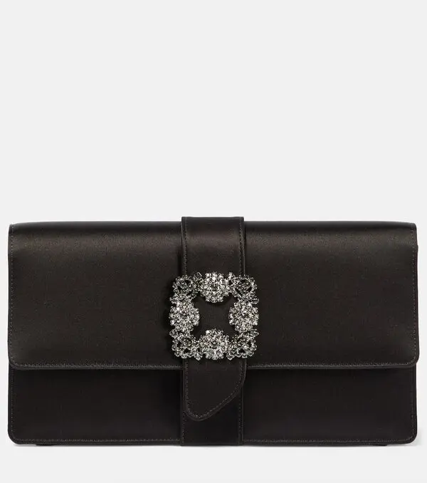 Manolo Blahnik Capri Embellished Satin Clutch - Black