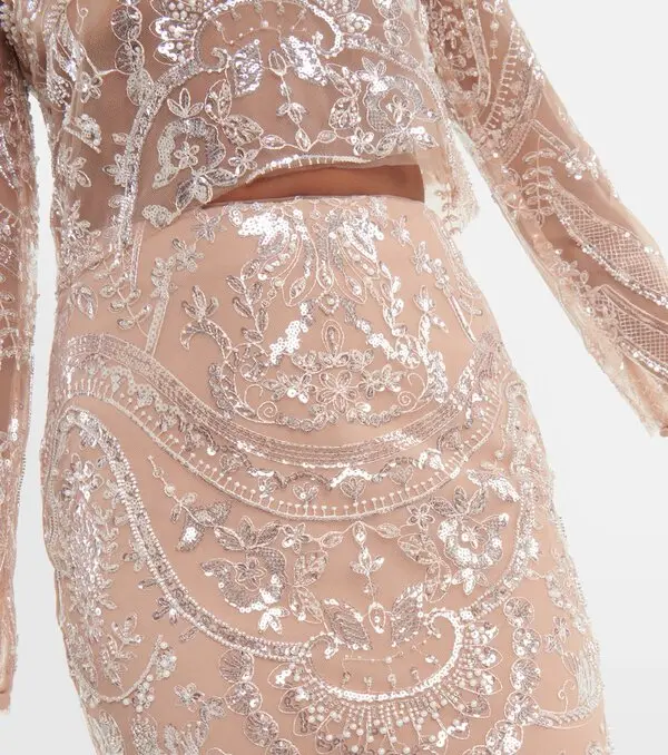 SELF-PORTRAIT Embellished Flared Maxi Skirt