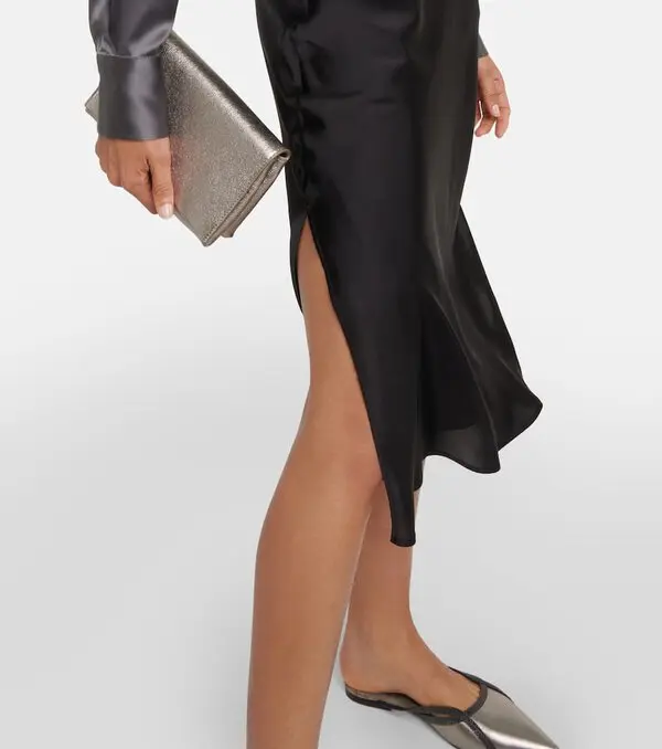 Brunello Cucinelli Satin Midi Skirt - Black
