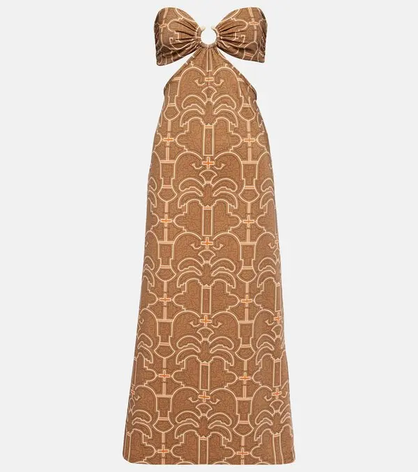 Johanna Ortiz Ring-detail Cutout Printed Maxi Dress - Brown