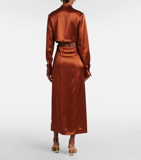 Galvan Hock Gathered Satin Midi Dress