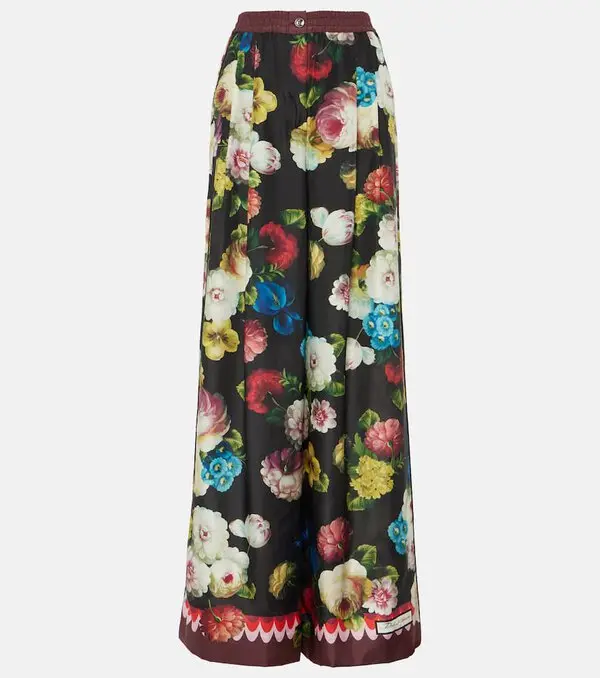 Dolce & Gabbana Floral Silk Wide-leg Trousers - Multicoloured