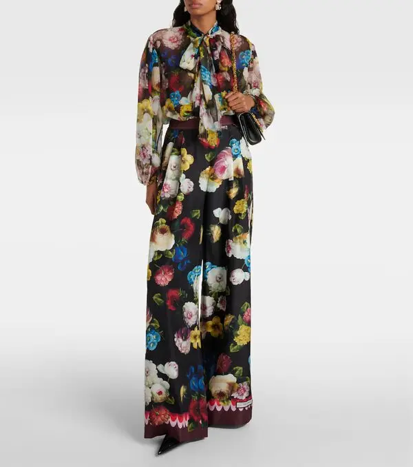 Dolce & Gabbana Floral Silk Wide-leg Trousers - Multicoloured