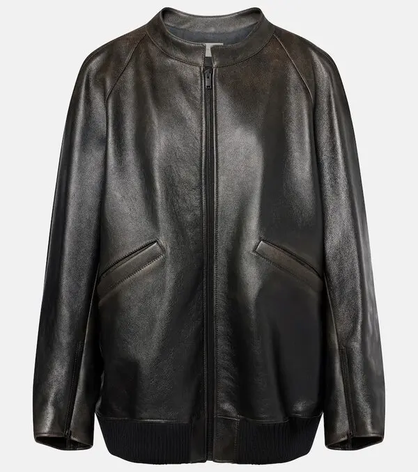 THE ROW Kengia Leather Bomber Jacket