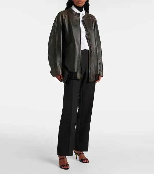 THE ROW Kengia Leather Bomber Jacket