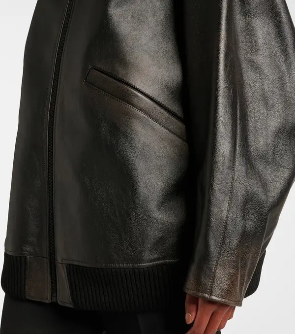 THE ROW Kengia Leather Bomber Jacket