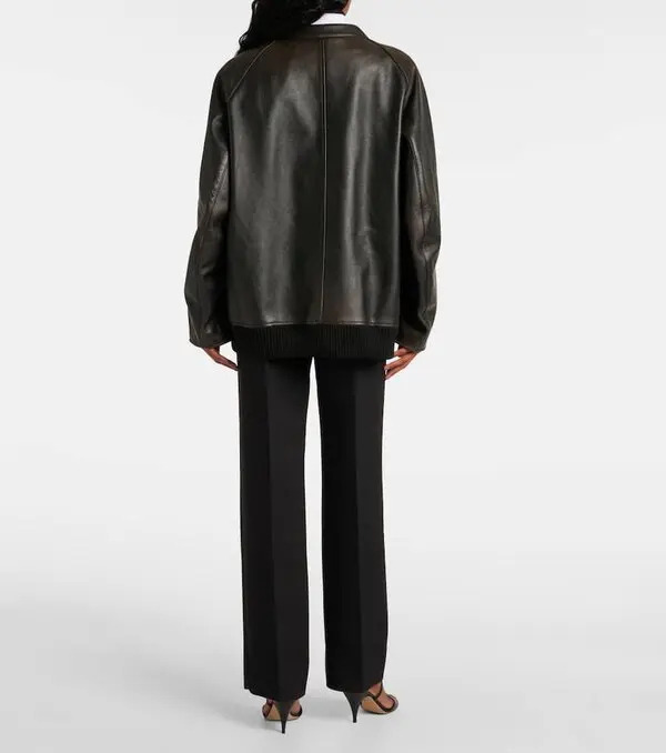 THE ROW Kengia Leather Bomber Jacket