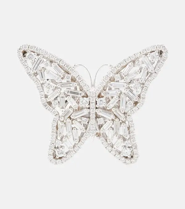SUZANNE KALAN Bold Butterfly Medium 18kt White Gold Ring With Diamonds - Silver