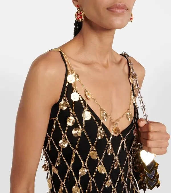 Rabanne Embellished Brass Chain Midi Dress