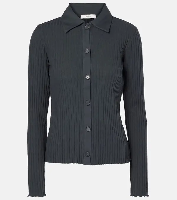 Vince Ribbed-knit Cotton-blend Polo Pullover - Grey