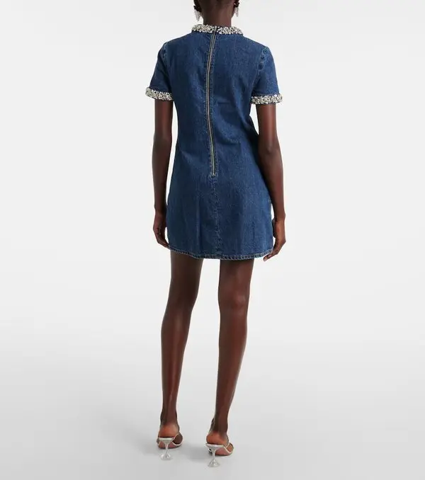 SELF-PORTRAIT Crystal-embellished Denim Minidress