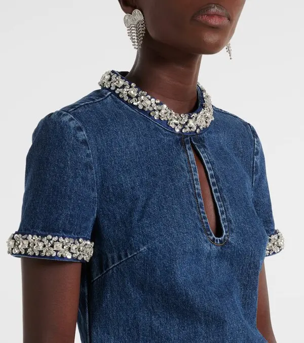 SELF-PORTRAIT Crystal-embellished Denim Minidress