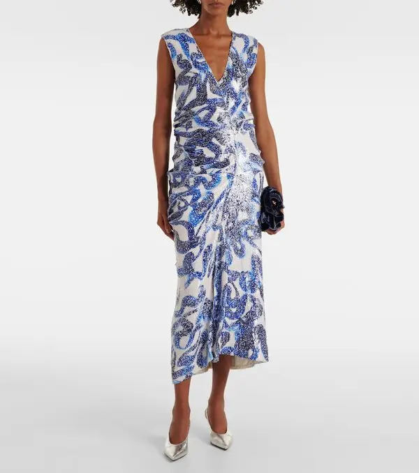 Dries Van Noten Sequined Draped Midi Dress