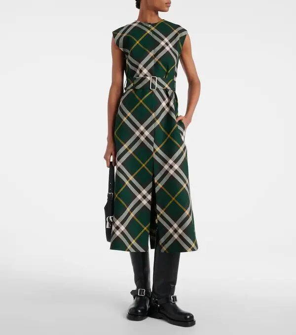 Burberry Check Wool Midi Dress