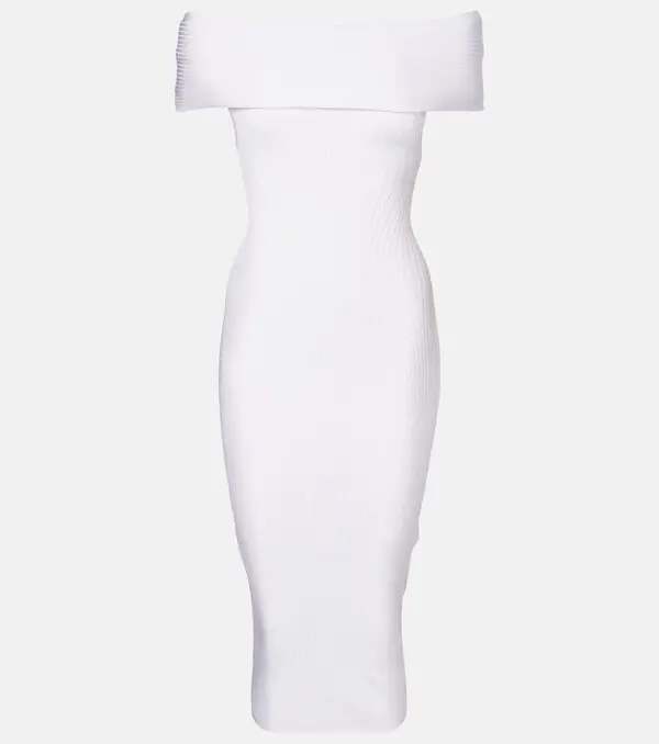 MUGLER Ribbed-knit Off-shoulder Midi Dress
