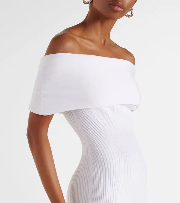 MUGLER Ribbed-knit Off-shoulder Midi Dress