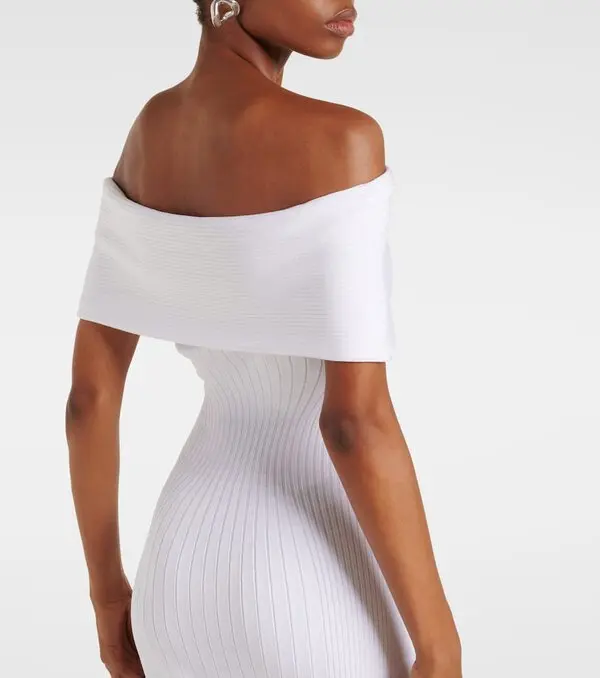 MUGLER Ribbed-knit Off-shoulder Midi Dress