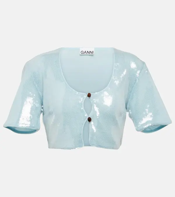 GANNI Sequined Crop Top - Blue