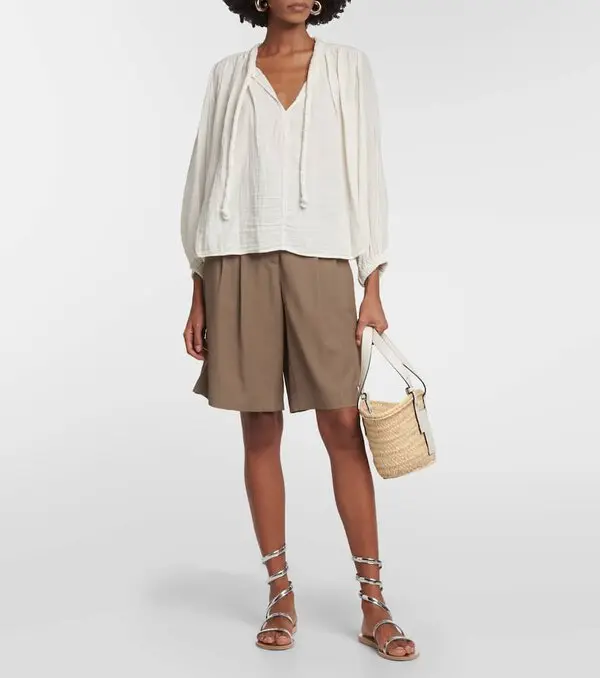 Velvet By Graham & Spencer Tie-neck Cotton Blouse - White