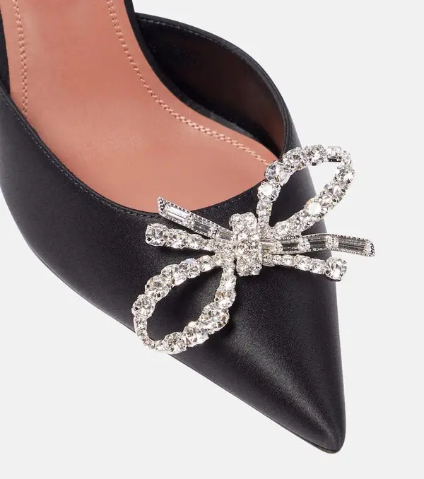 Amina Muaddi Rosie Satin Slingback Pumps With Crystal Embellishment