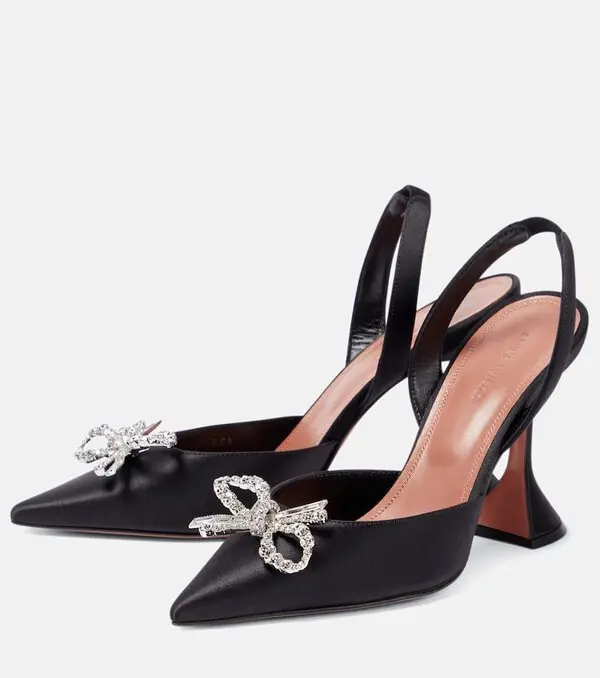 Amina Muaddi Rosie Satin Slingback Pumps With Crystal Embellishment
