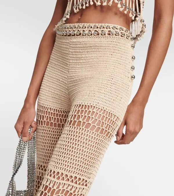 Rabanne Embellished Crochet Cotton Flared Pants
