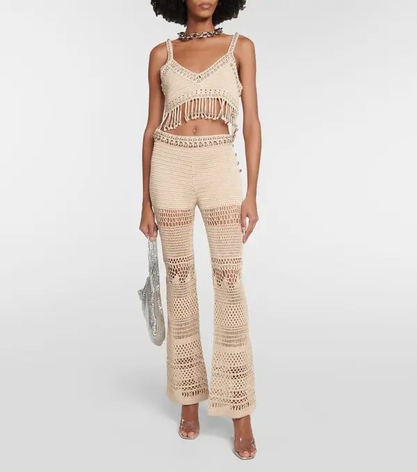 Rabanne Embellished Crochet Cotton Flared Pants