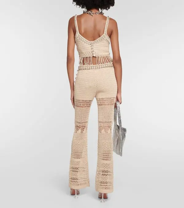 Rabanne Embellished Crochet Cotton Flared Pants