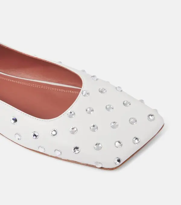 Amina Muaddi Crystal-embellished Leather Flats