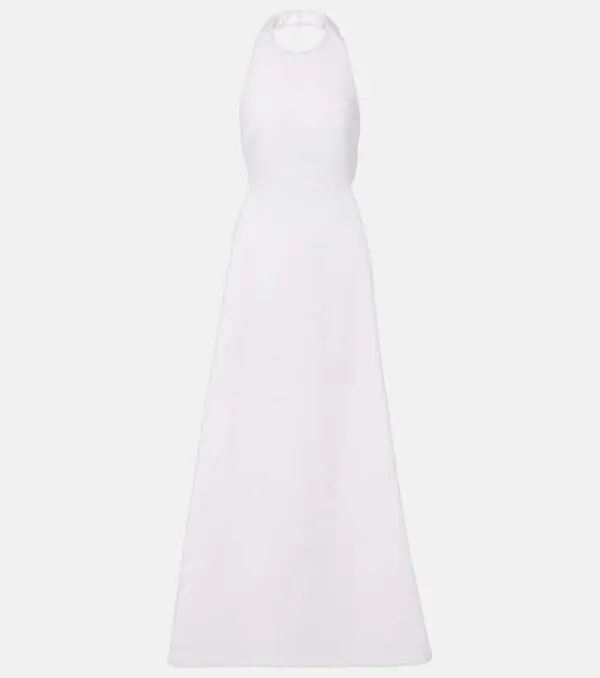ADRIANA DEGREAS Halterneck Cotton-blend Maxi Dress - White