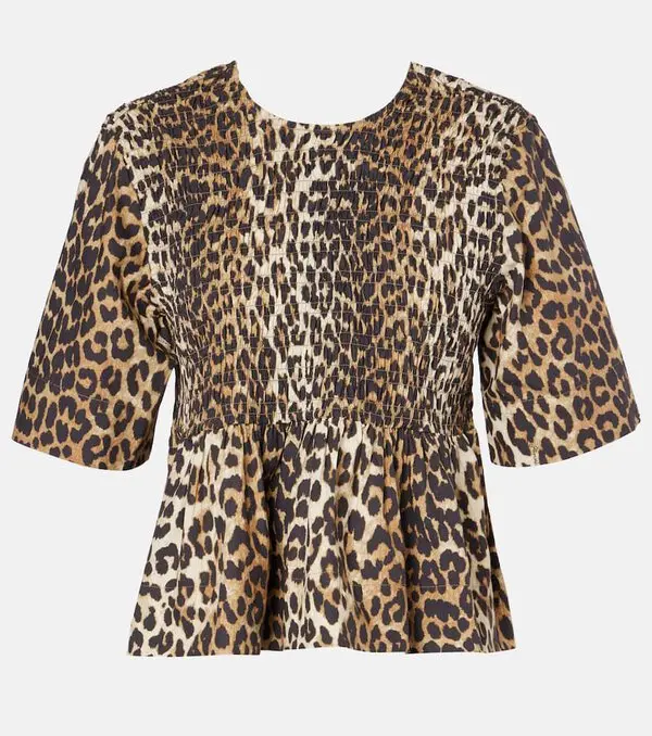 GANNI Leopard-print Cotton Top