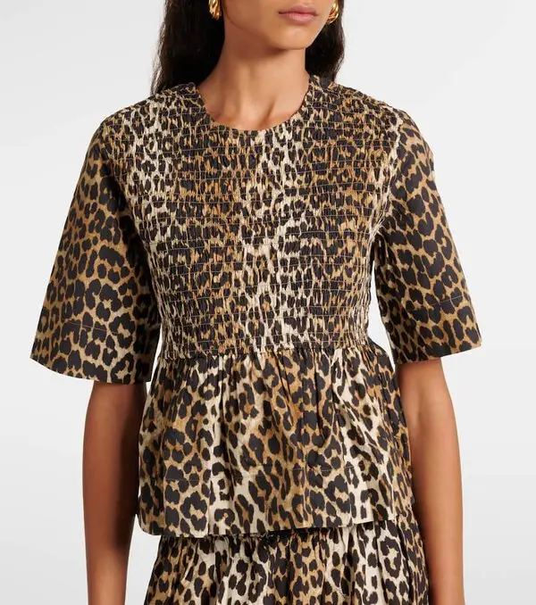 GANNI Leopard-print Cotton Top