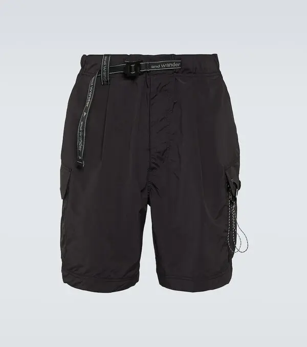 AND WANDER Oversized Cargo Shorts - Black
