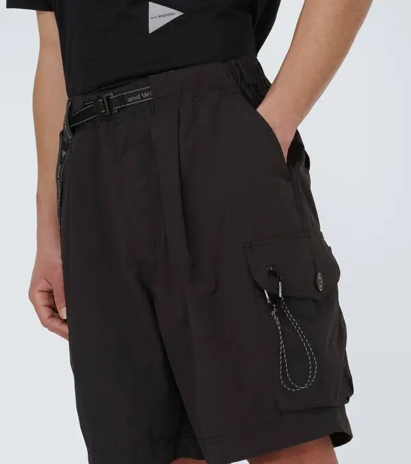 AND WANDER Oversized Cargo Shorts - Black