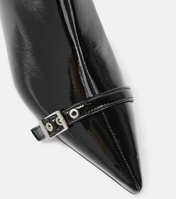 GANNI Buckled Faux Leather Pointed Toe Ankle Boots