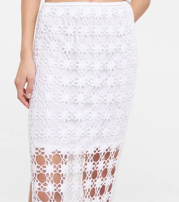 Anna Kosturova Rosette Crochet Cotton Midi Skirt