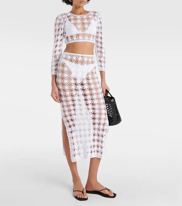 Anna Kosturova Rosette Crochet Cotton Midi Skirt