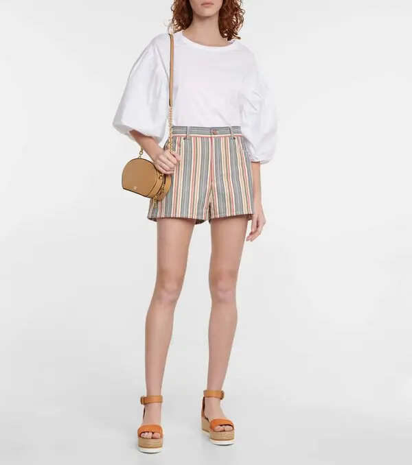 See By Chloé Striped Denim Shorts