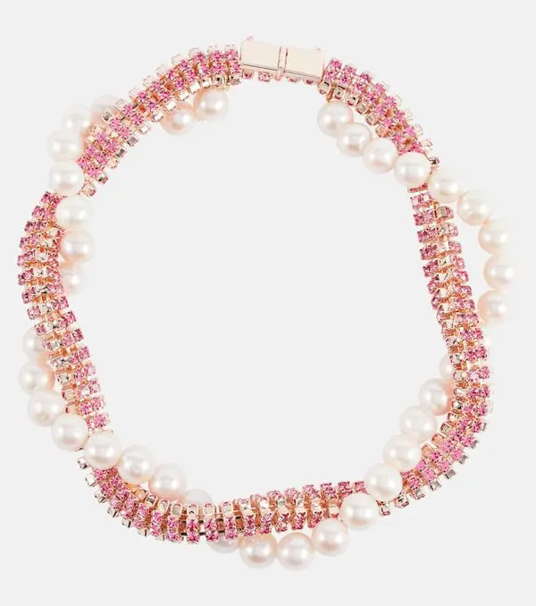 Magda Butrym Crystal And Pearl Embellished Necklace - Pink
