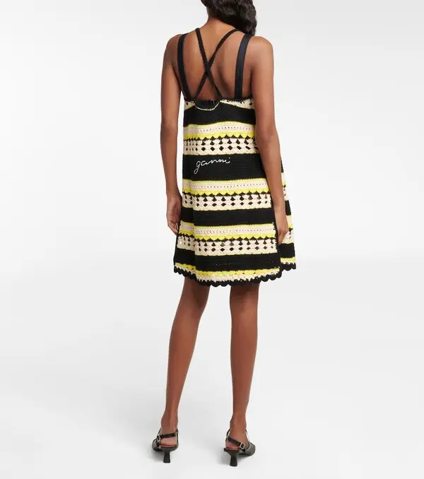 GANNI Logo Striped Crochet Minidress