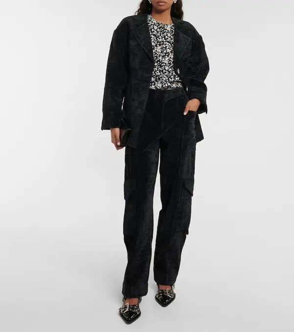 GANNI High-rise Wide-leg Chenille Pants